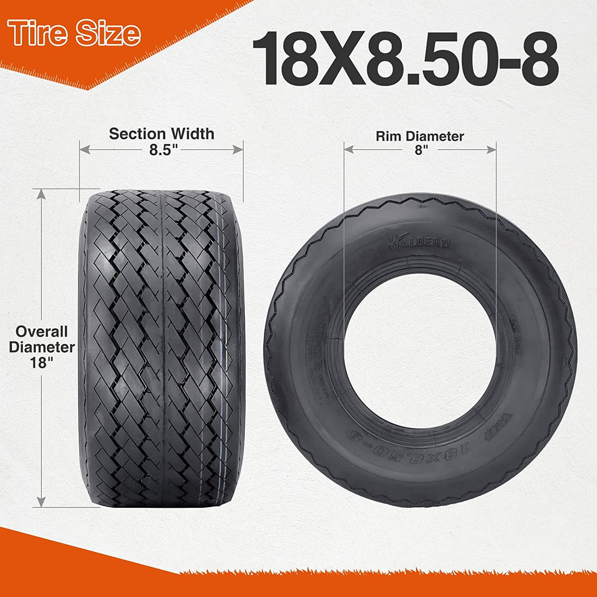 Halberd ‎P509 4PLY 18x8.5-8 Golf Cart Tires – HalberdTire